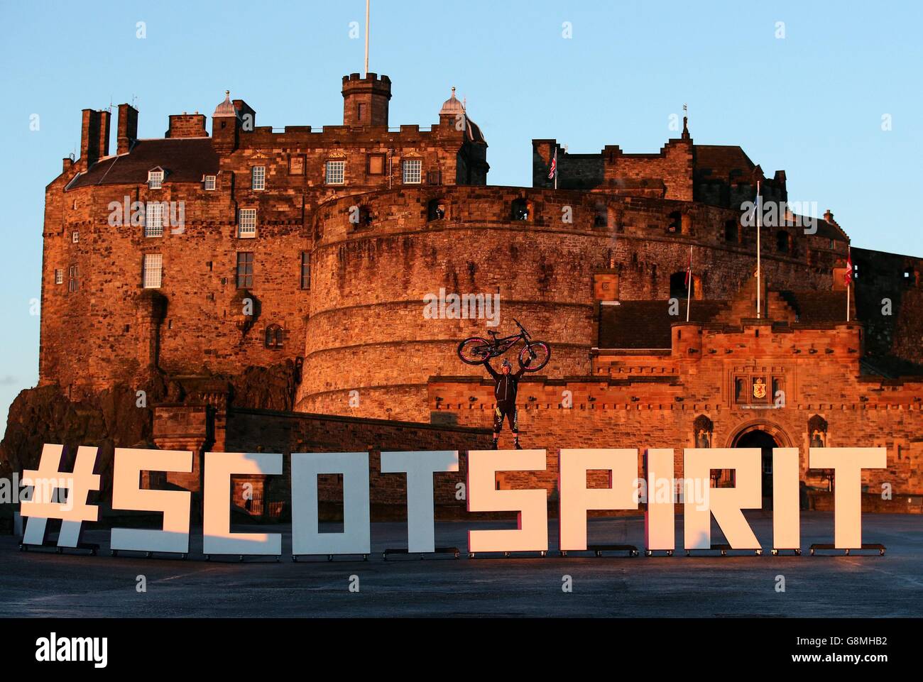 Stunt bike rider Danny MacAskill on 7ft-high 3D letters which spell out ...