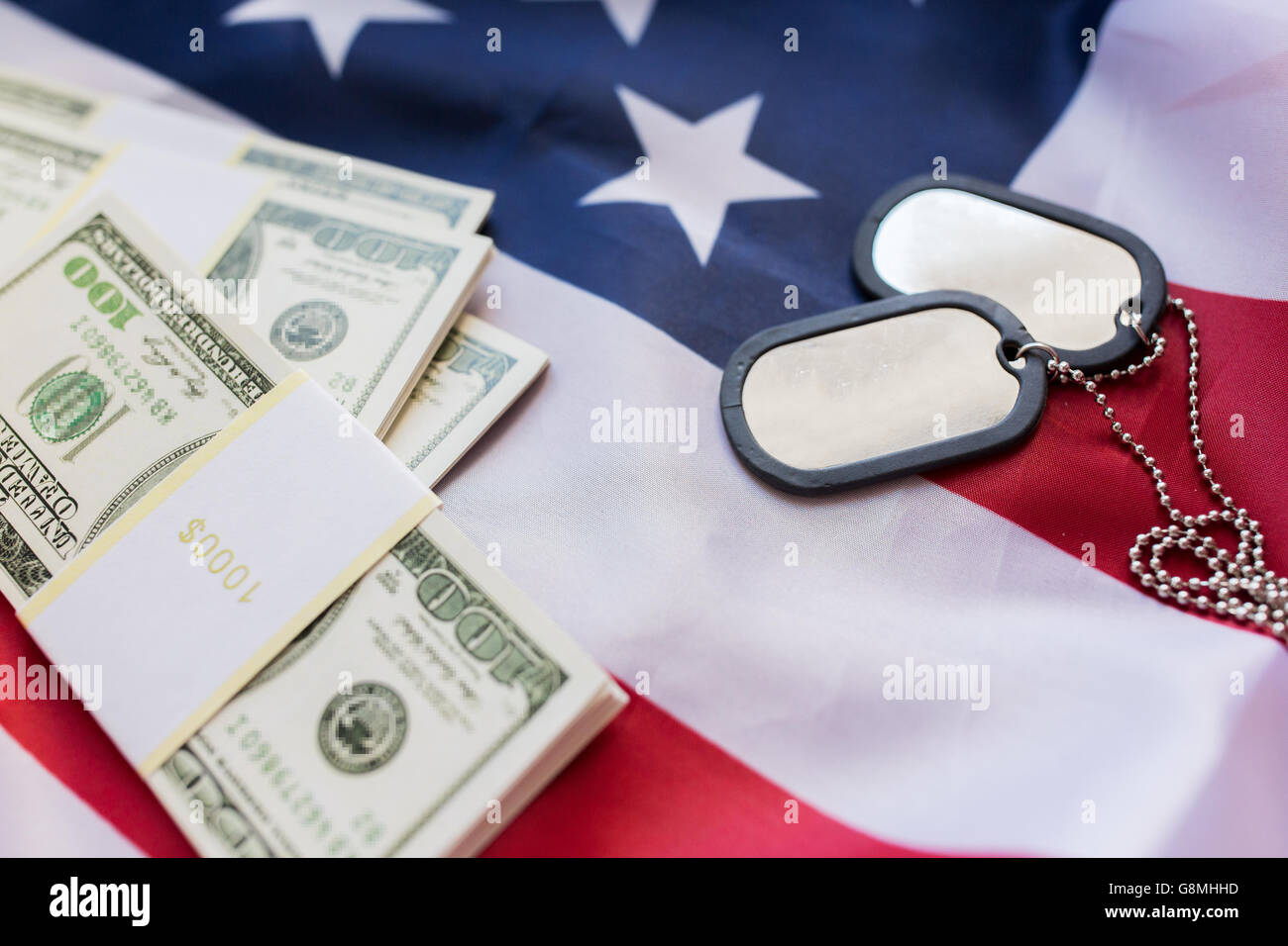 american flag, dollar money and military badges Stock Photo - Alamy