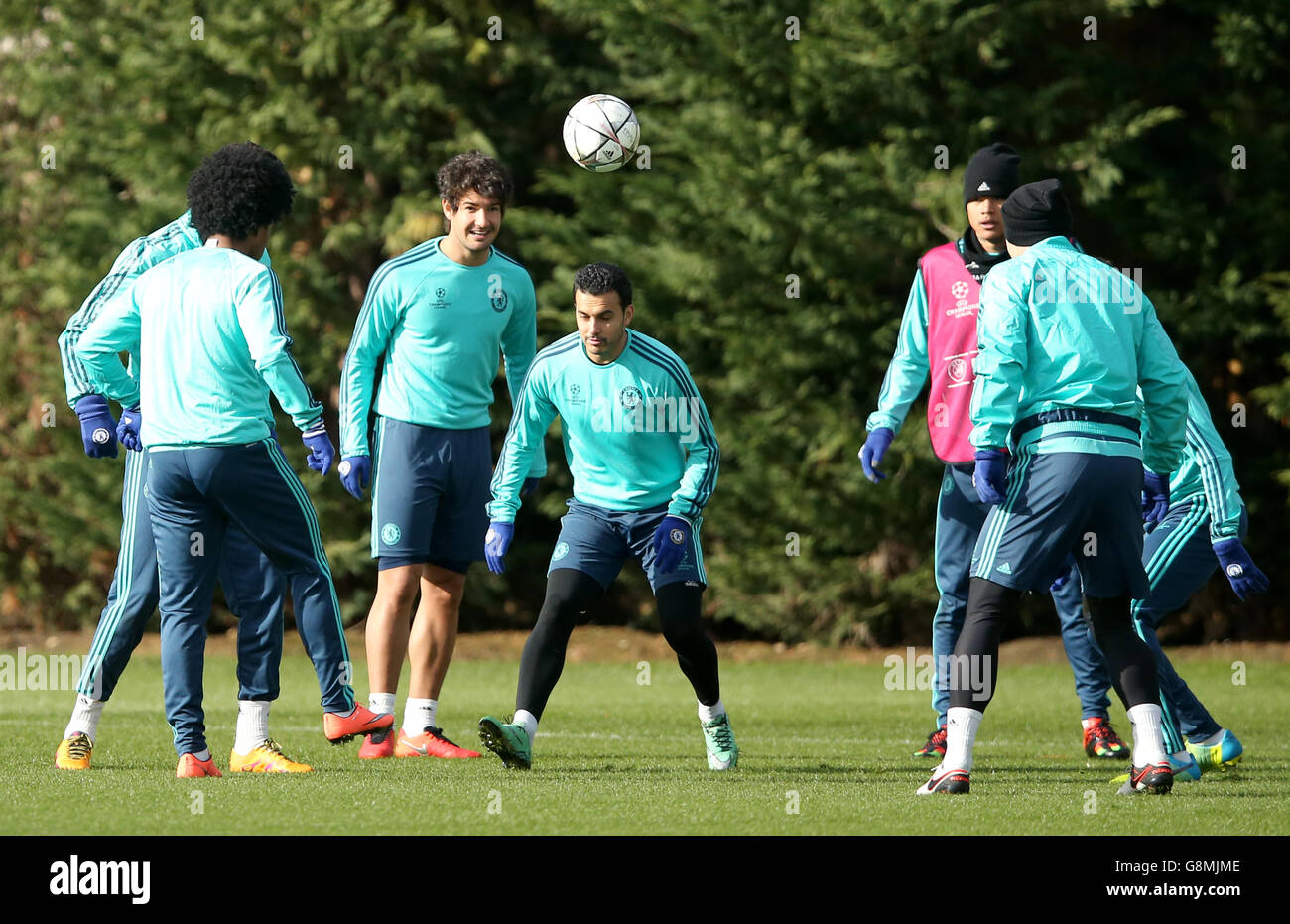 Chelsea's Alexandre Pato (third left) watches team-mate Pedro (centre ...