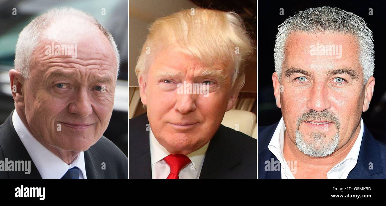 File photos of (from the left) Ken Livingstone, Donald Trump and Paul ...