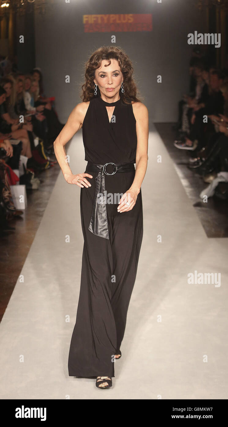 Former Vogue cover girl Marie Helvin, 62, on the catwalk at the Fifty ...