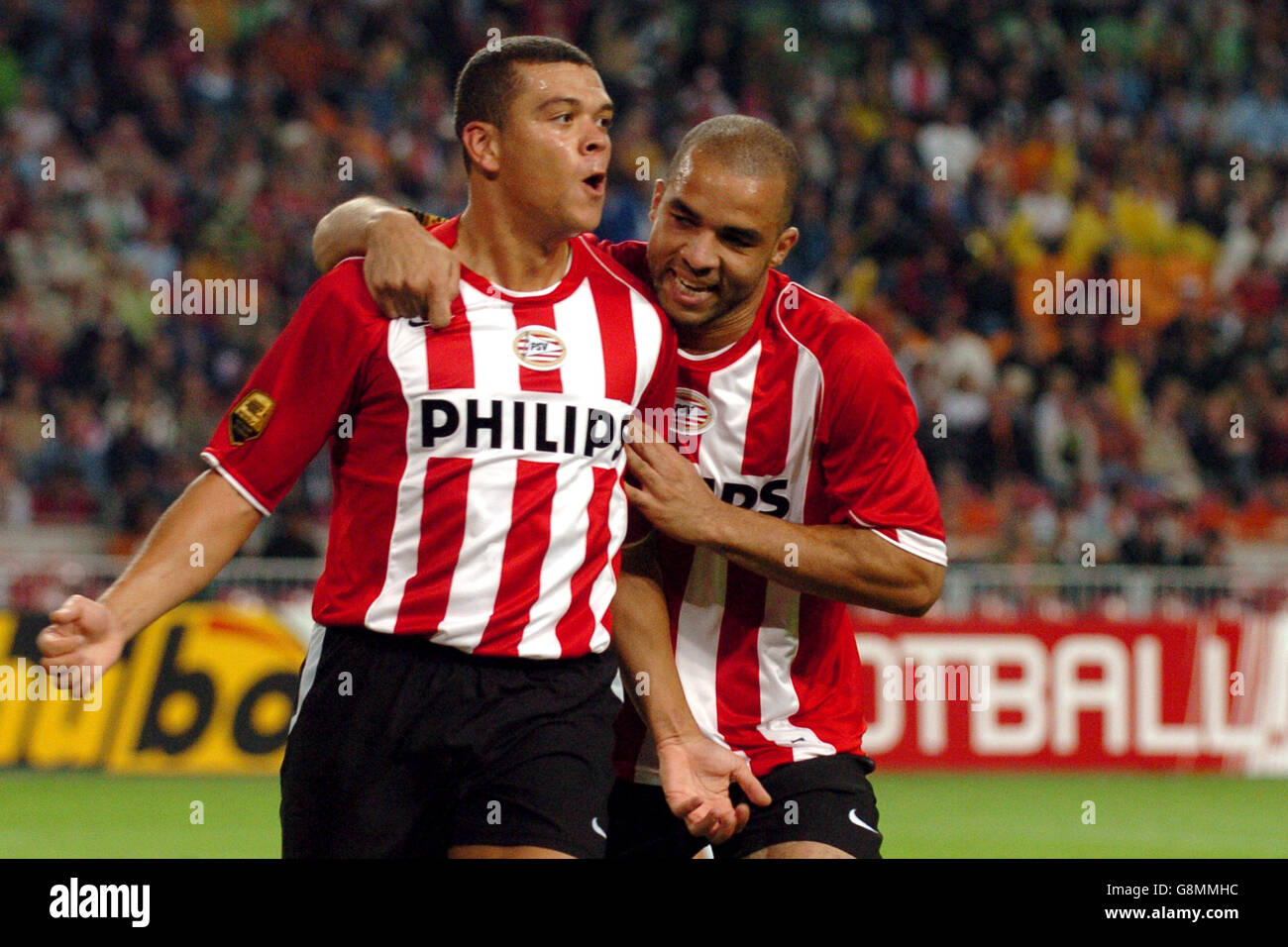 PSV Eindhoven's Wilfred Bouma celebrates scoring with Alex Stock Photo ...