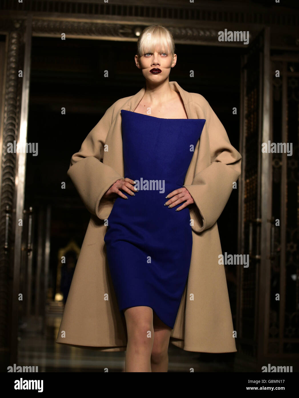 A model on the catwalk during the Gareth Pugh Autumn/ Winter 2016 ...