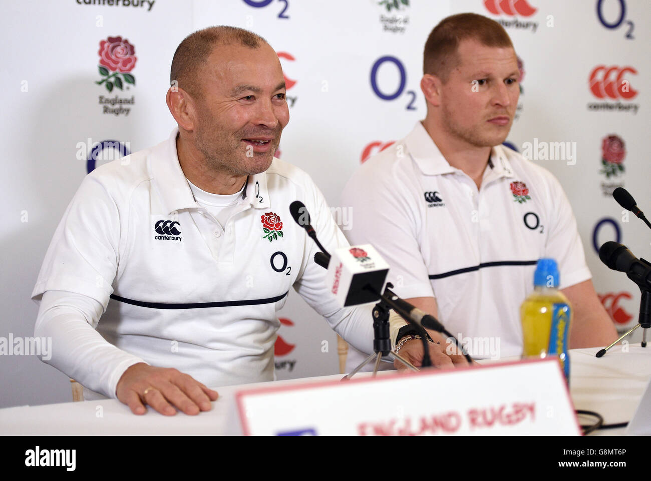 England head coach Eddie Joens (left) and captain Dylan Hartley during ...