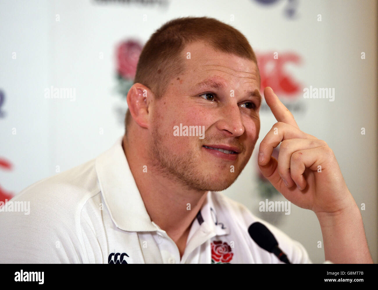 Englan captain Dylan Hartley during a press conference at Pennyhill ...