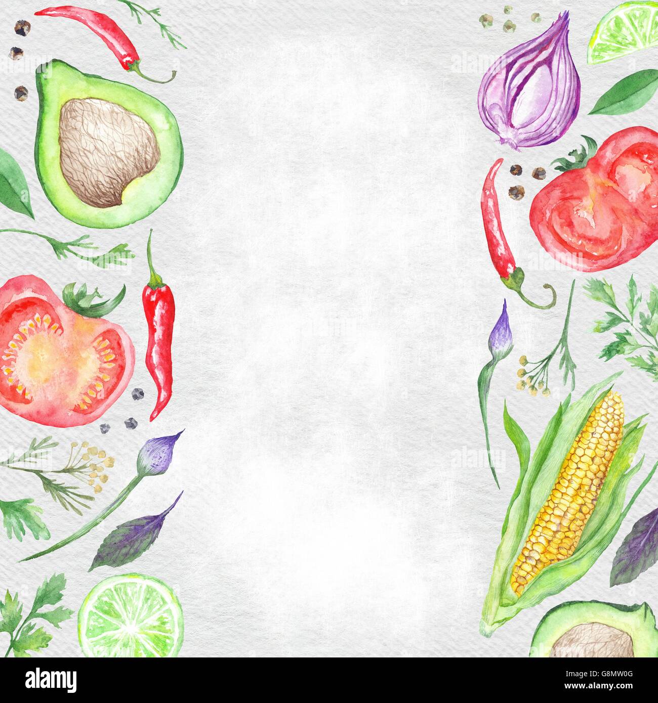 Watercolor menu template paper background with hand-painted vegetarian ...