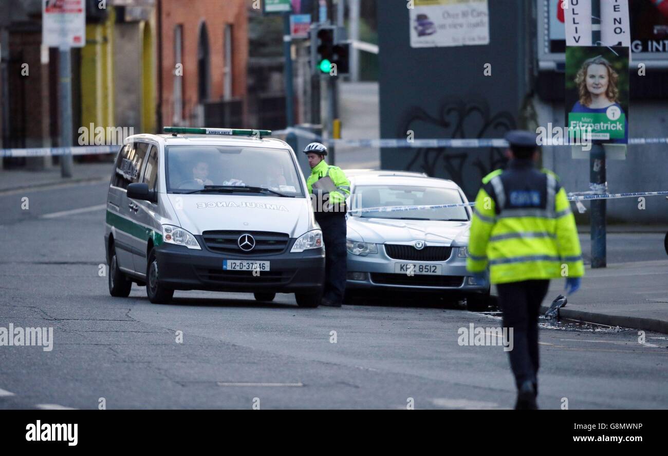 A Garda directs an ambulance along Poplar Row in Dublin where a second ...