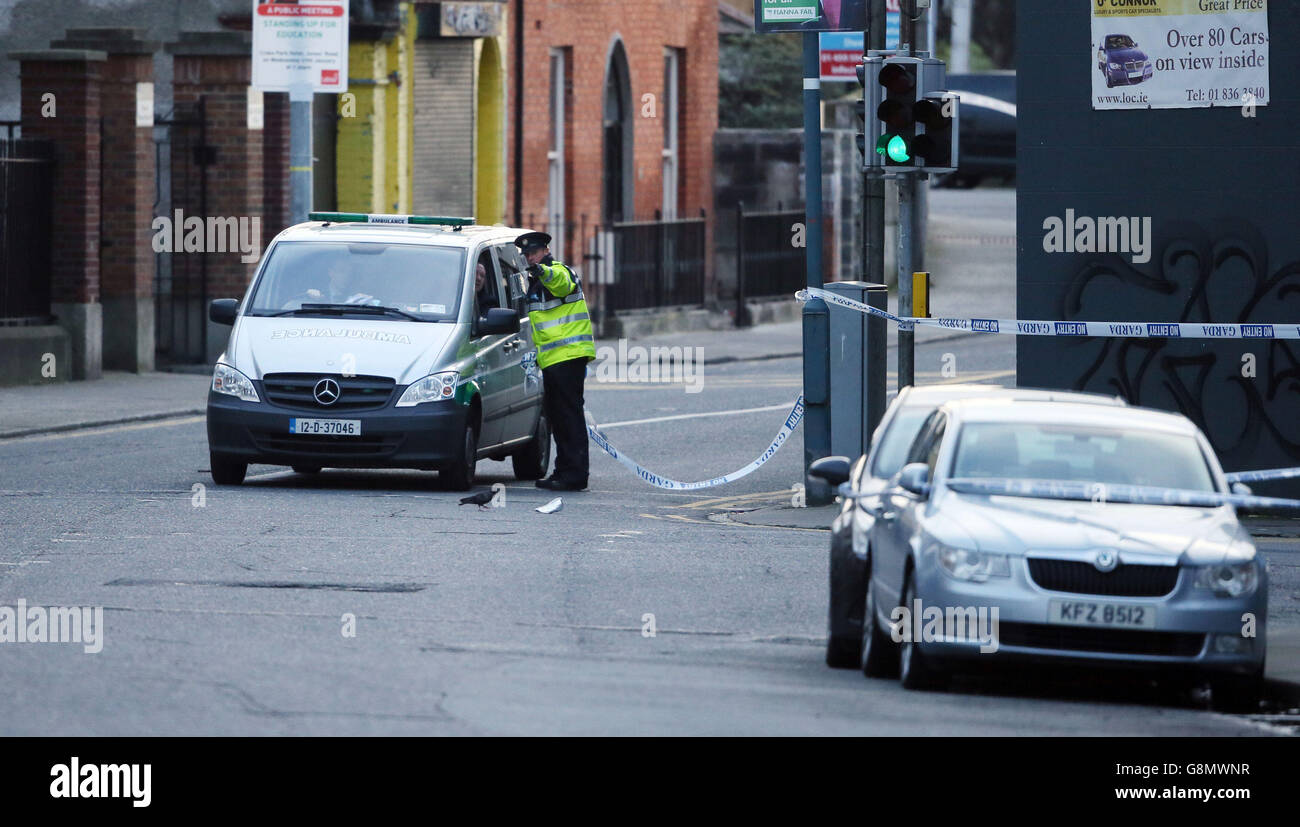 A Garda directs an ambulance along Poplar Row in Dublin where a second ...