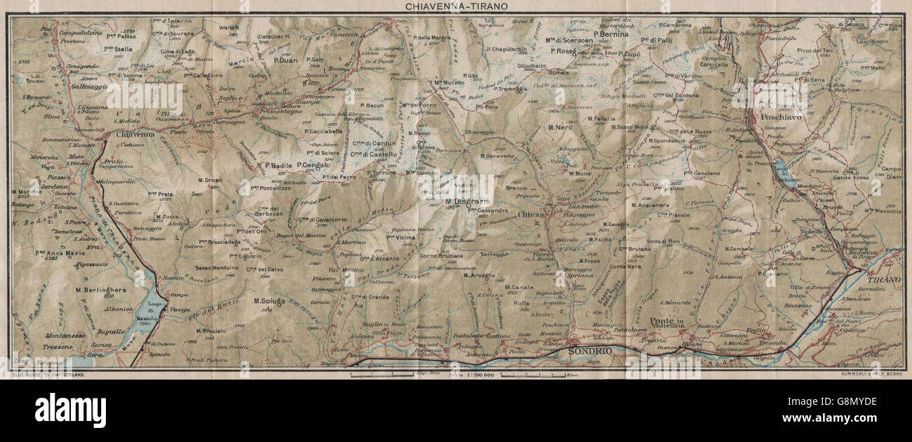 CHIAVENNA-TIRANO. Chiesa Poschiavo Maloja Sondrio. Vintage map plan ...