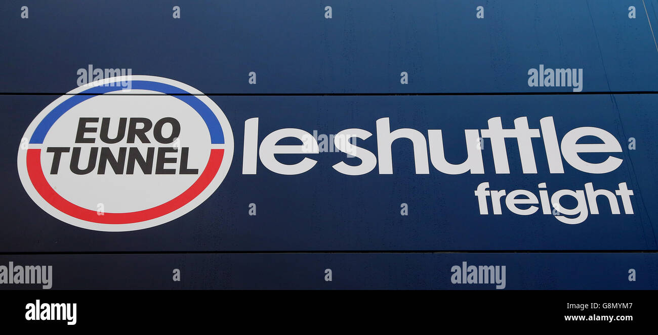 Lorries arrive at Eurotunnel in Folkestone, Kent, during the ...