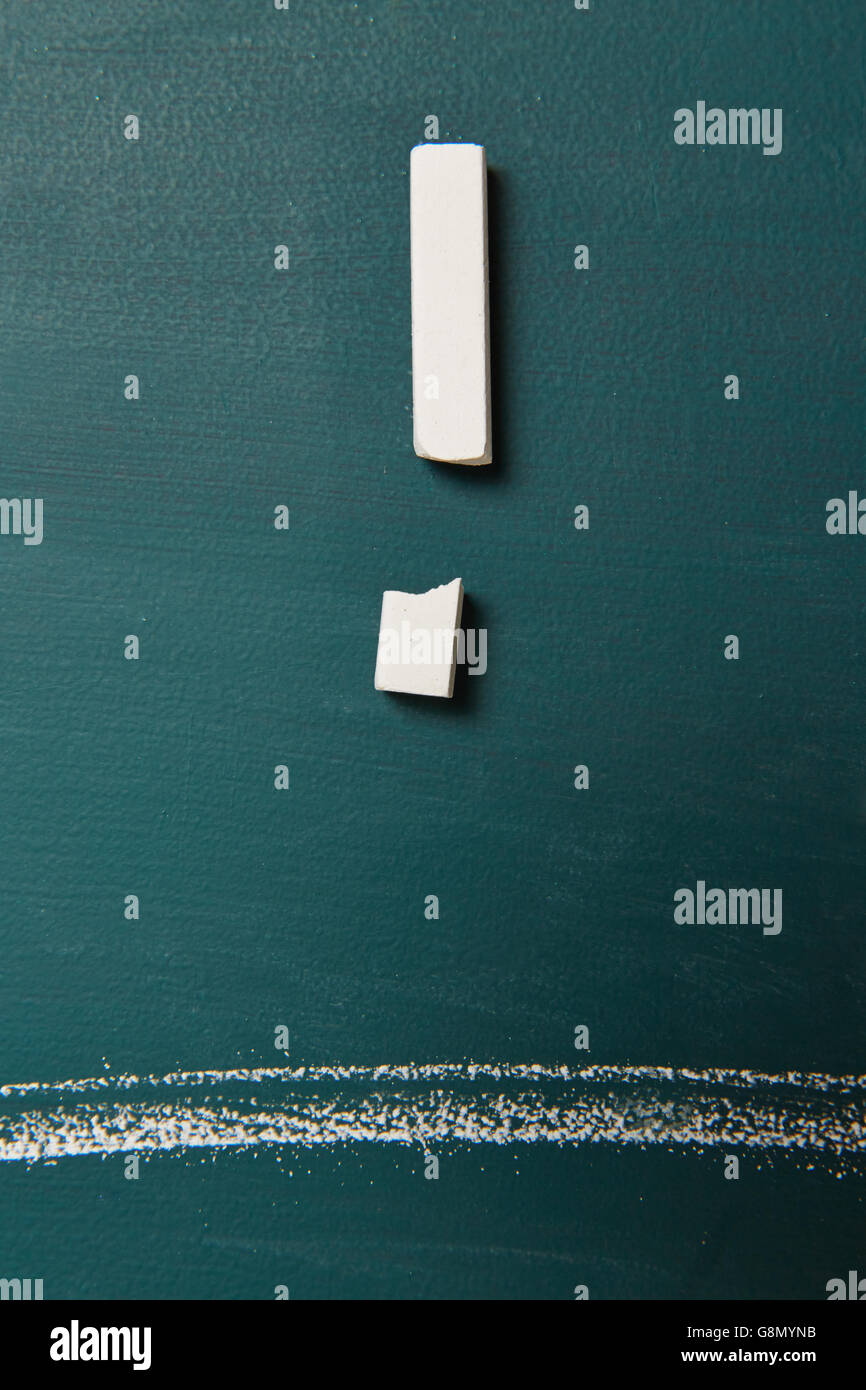 Broken chalk as exclamation point and line on green chalkboard Stock ...