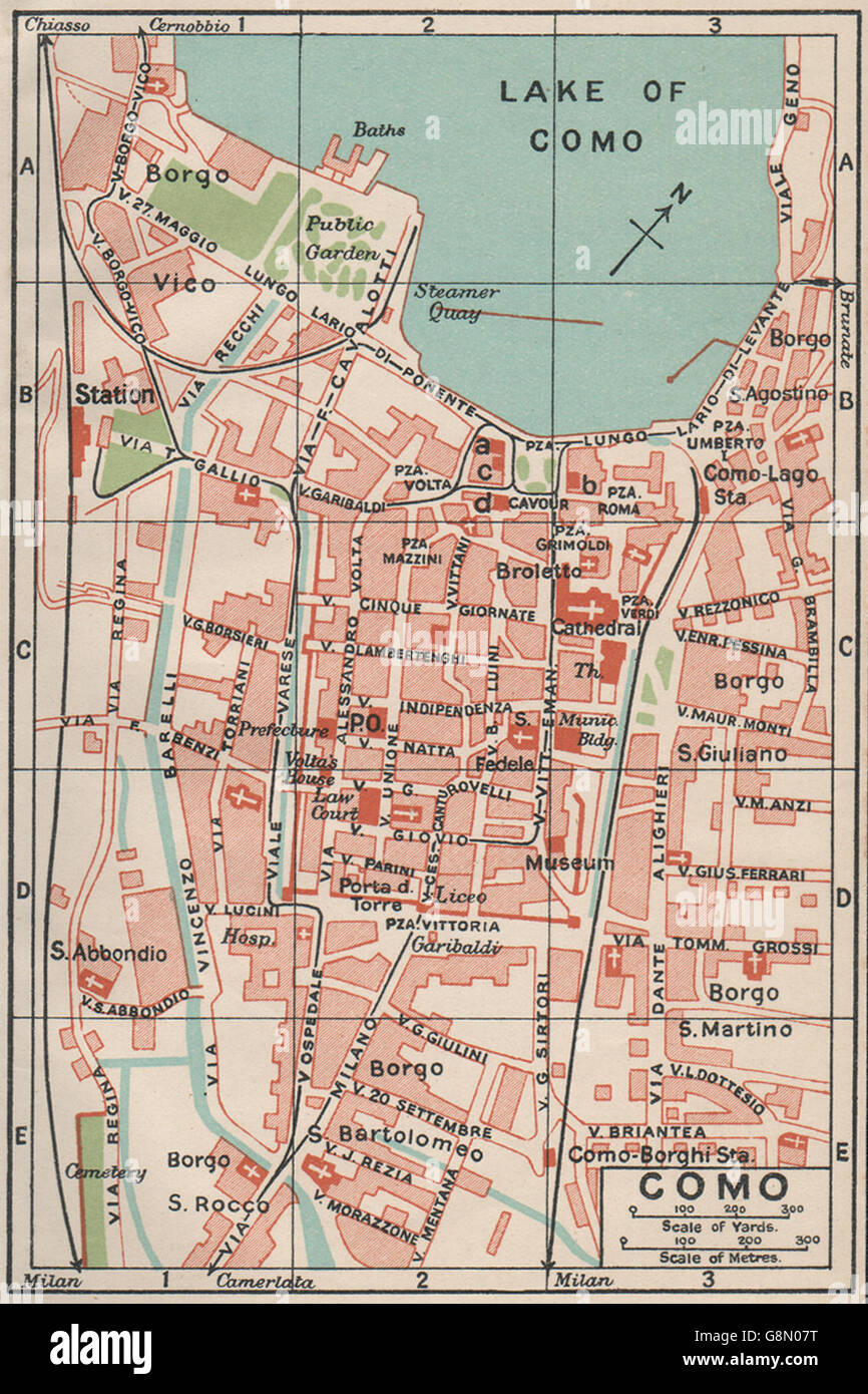COMO. Vintage town city map plan. Italy, 1930 Stock Photo - Alamy