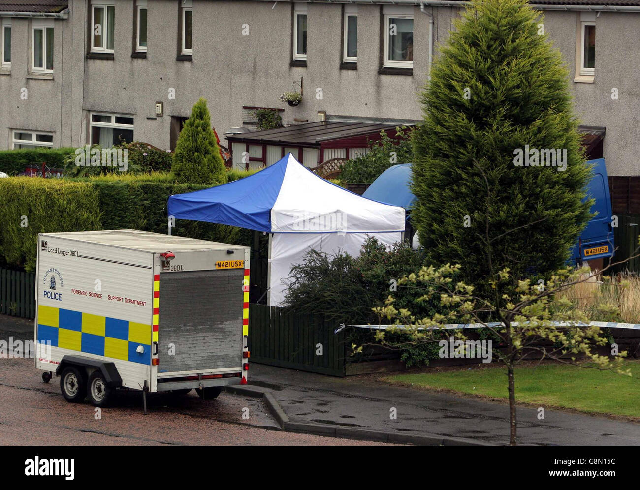 A police forensic vehicle outside a house in the Camps Rigg area of ...