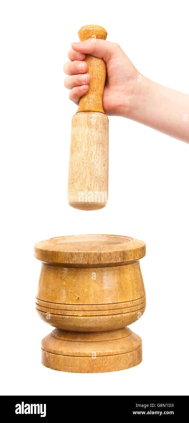 Hand Using Pestle and Mortar Isolated on White Background Stock Photo ...