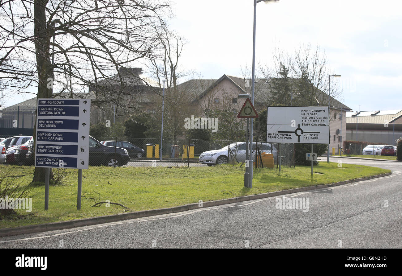 A sign outside HMP High Down, a Category B men's local prison in Sutton ...