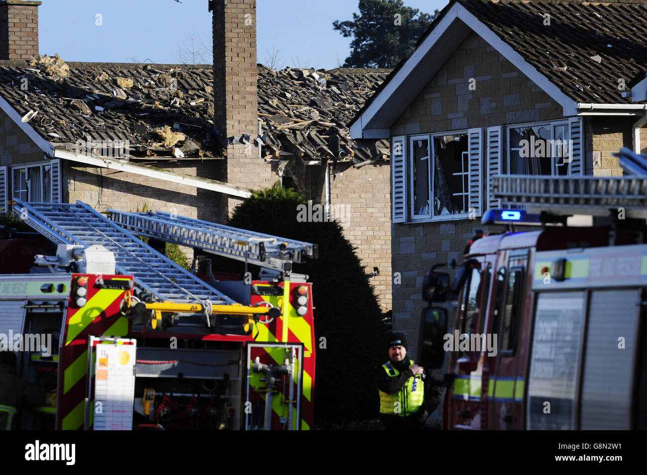 Explosion demolishes house Stock Photo - Alamy