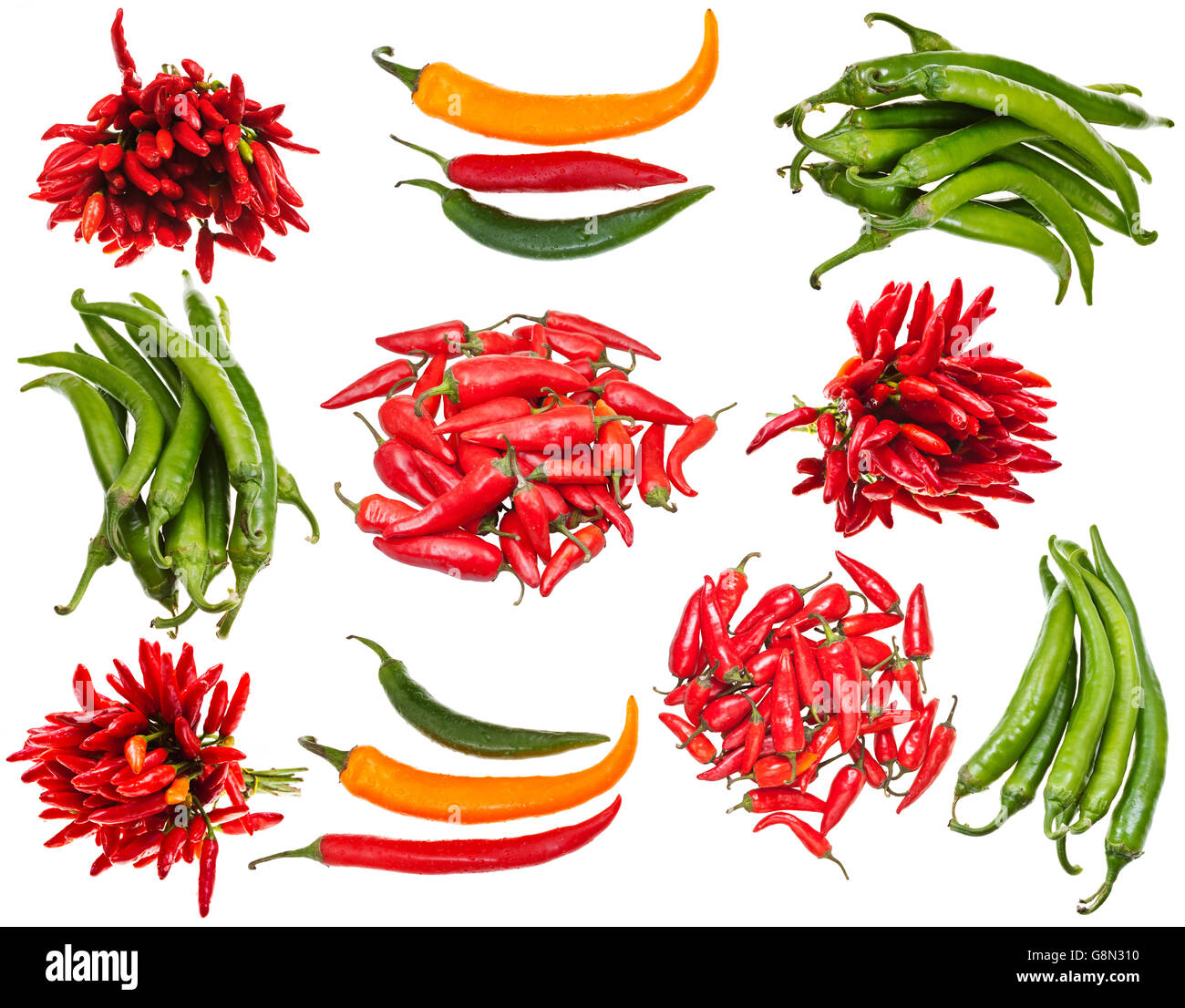 set of various raw hot peppers isolated on white background Stock Photo ...