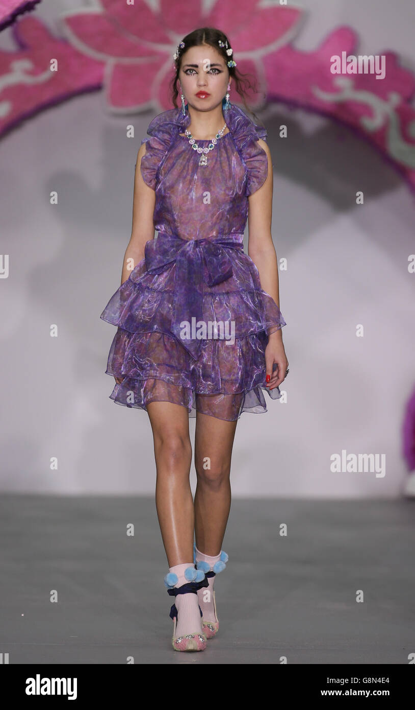 A model on the catwalk during the Ryan LO* Autumn/ Winter 2016 London ...