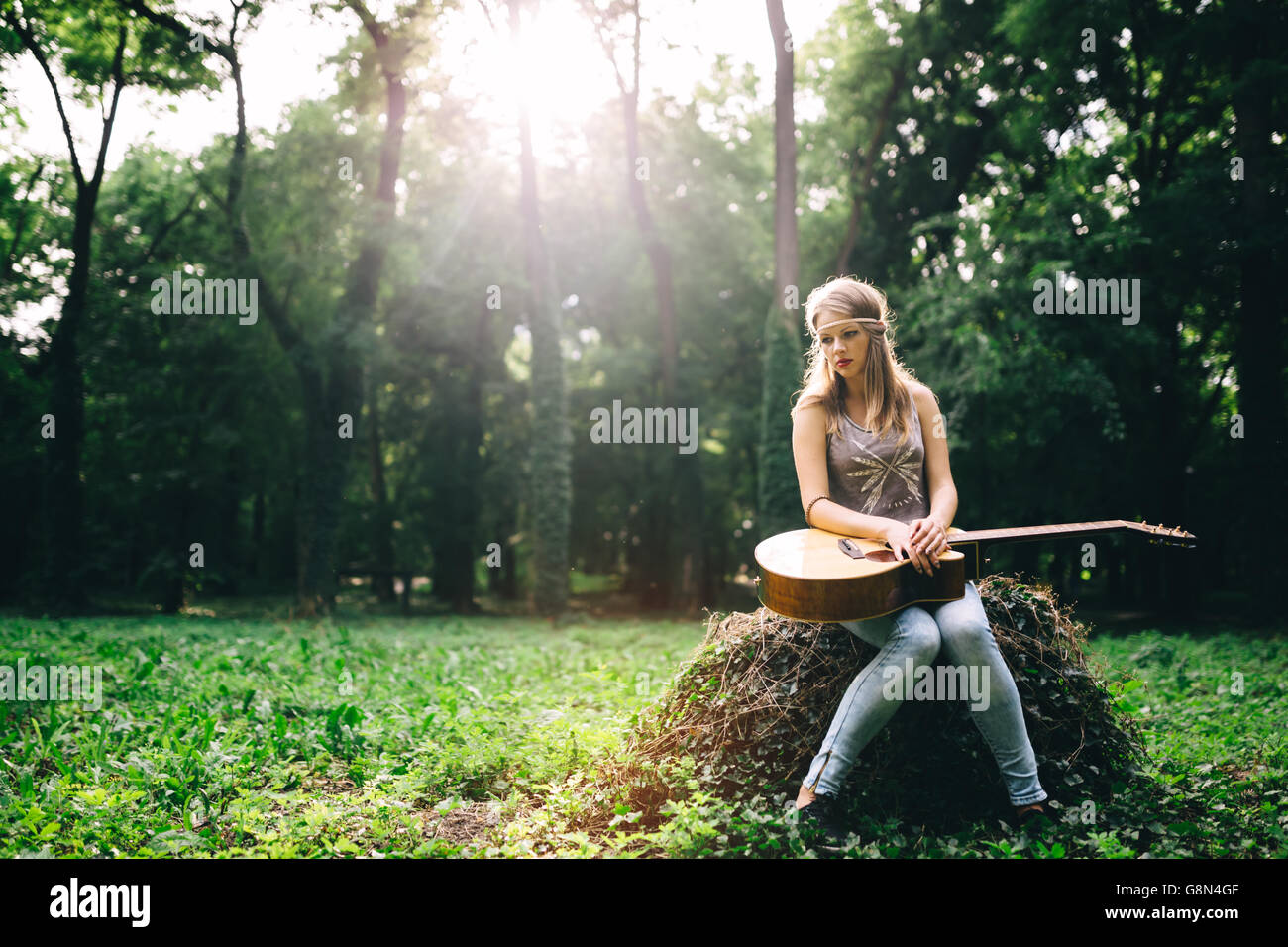 Heartbroken woman in nature needs time for heart to heal Stock Photo ...