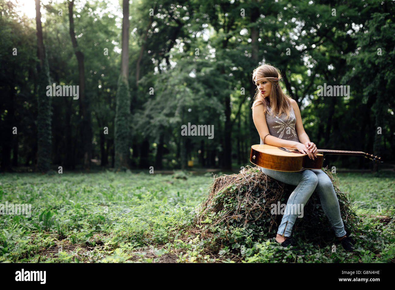 Heartbroken woman in nature needs time for heart to heal Stock Photo ...