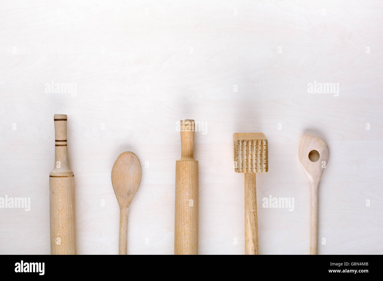 Top view studio shot of wooden objects for baking Stock Photo - Alamy