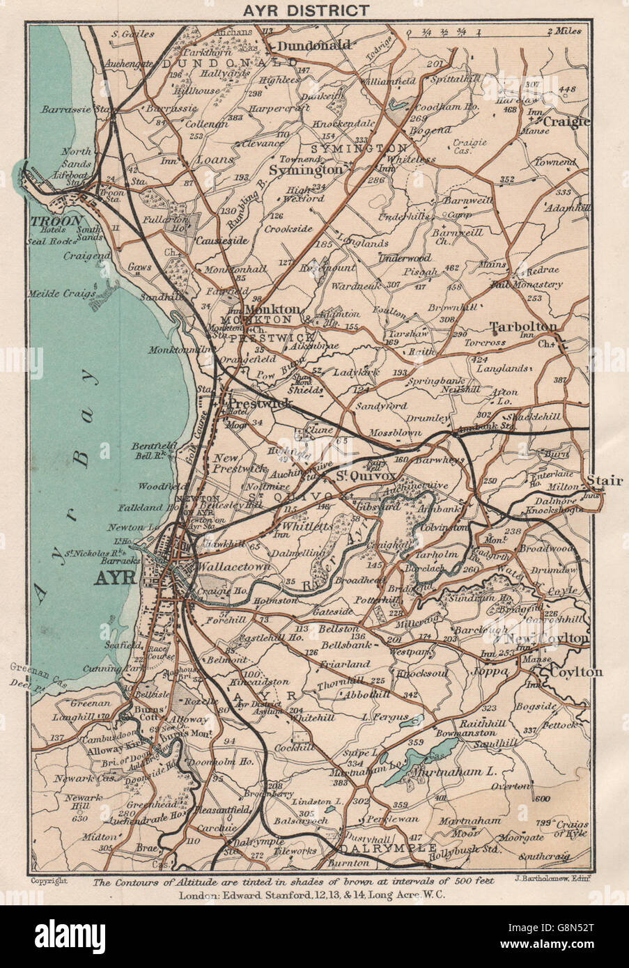 AYR DISTRICT. Troon. Monkton. Vintage map. Scotland. STANFORD, 1905 ...