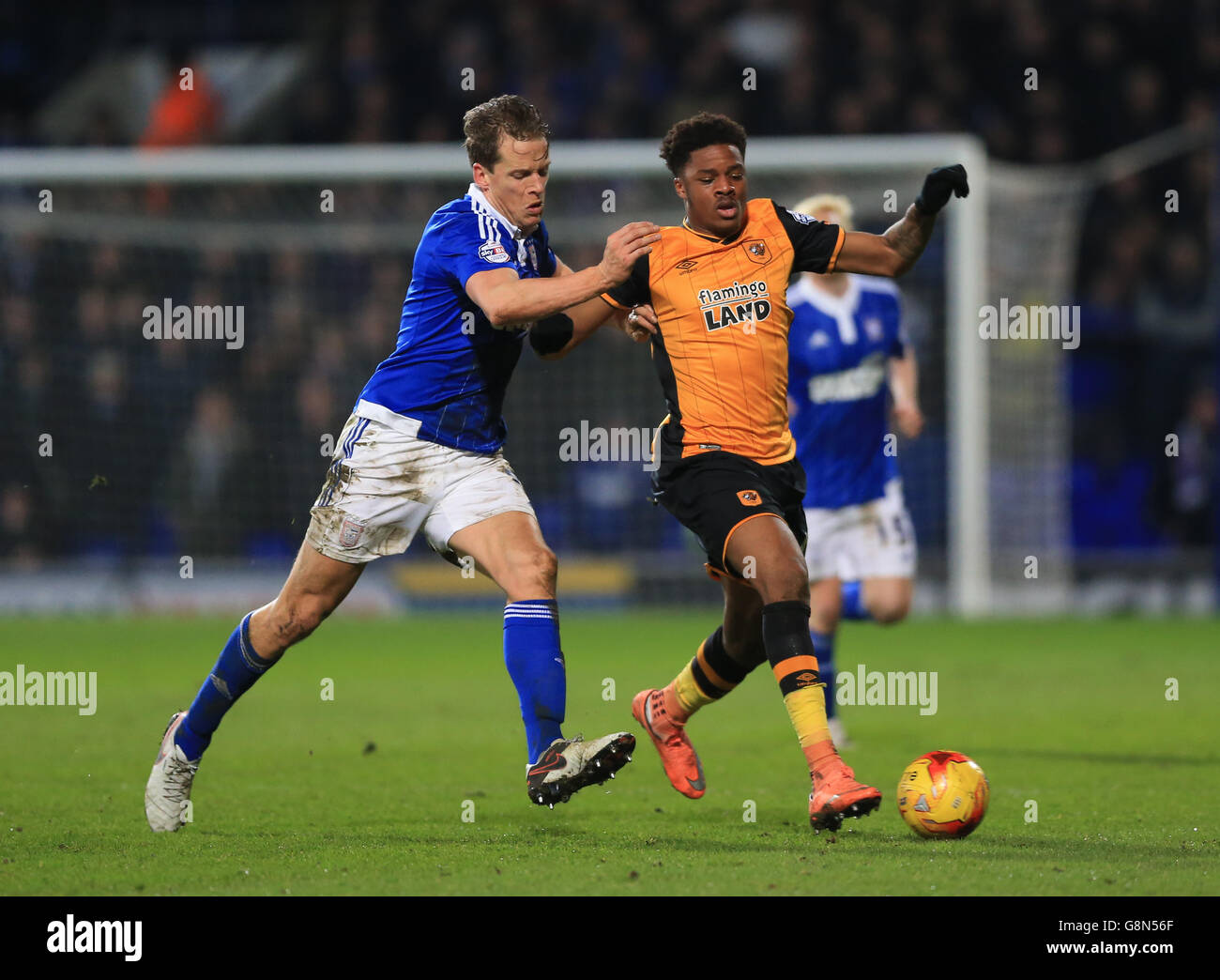 Ipswich Town's Christophe Berra (left) and Hull City's Chuba Akpom ...