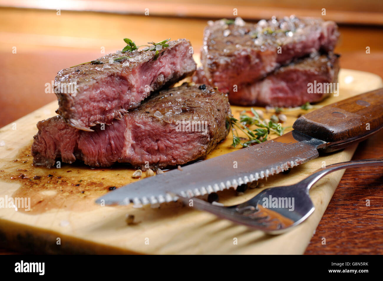 Top blade steak, cooked and sliced Stock Photo - Alamy