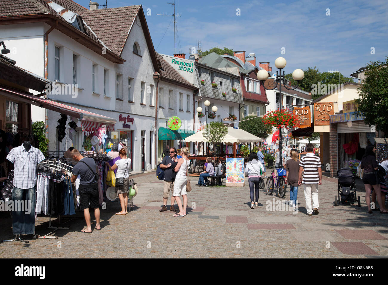 Pedestrian zone, seaside resort of Międzyzdroje or Misdroy, Wolin ...