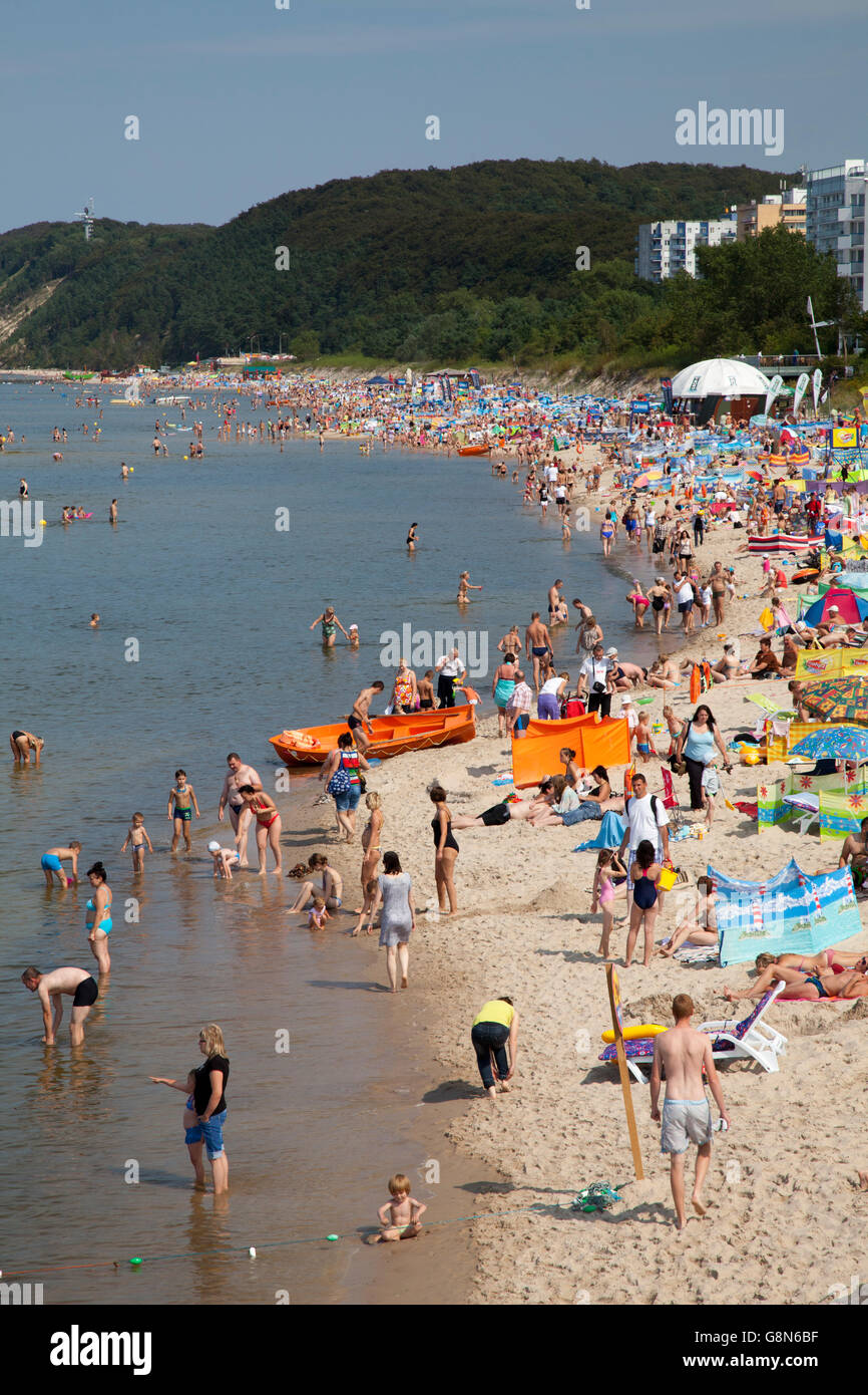 Lively beach, seaside resort of Międzyzdroje or Misdroy, Wolin Island ...