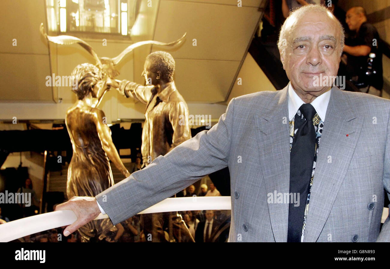 Harrods chairman Mohamed Al Fayed unveils a new memorial in the store ...
