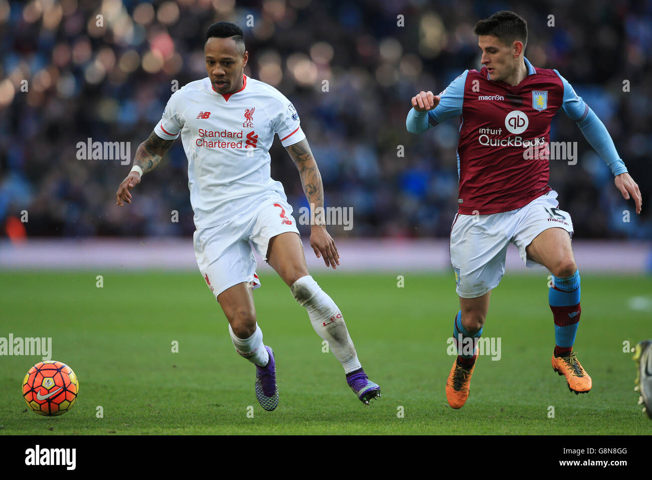 Liverpool's Nathaniel Clyne and Aston Villa's Ashley Westwood (right ...