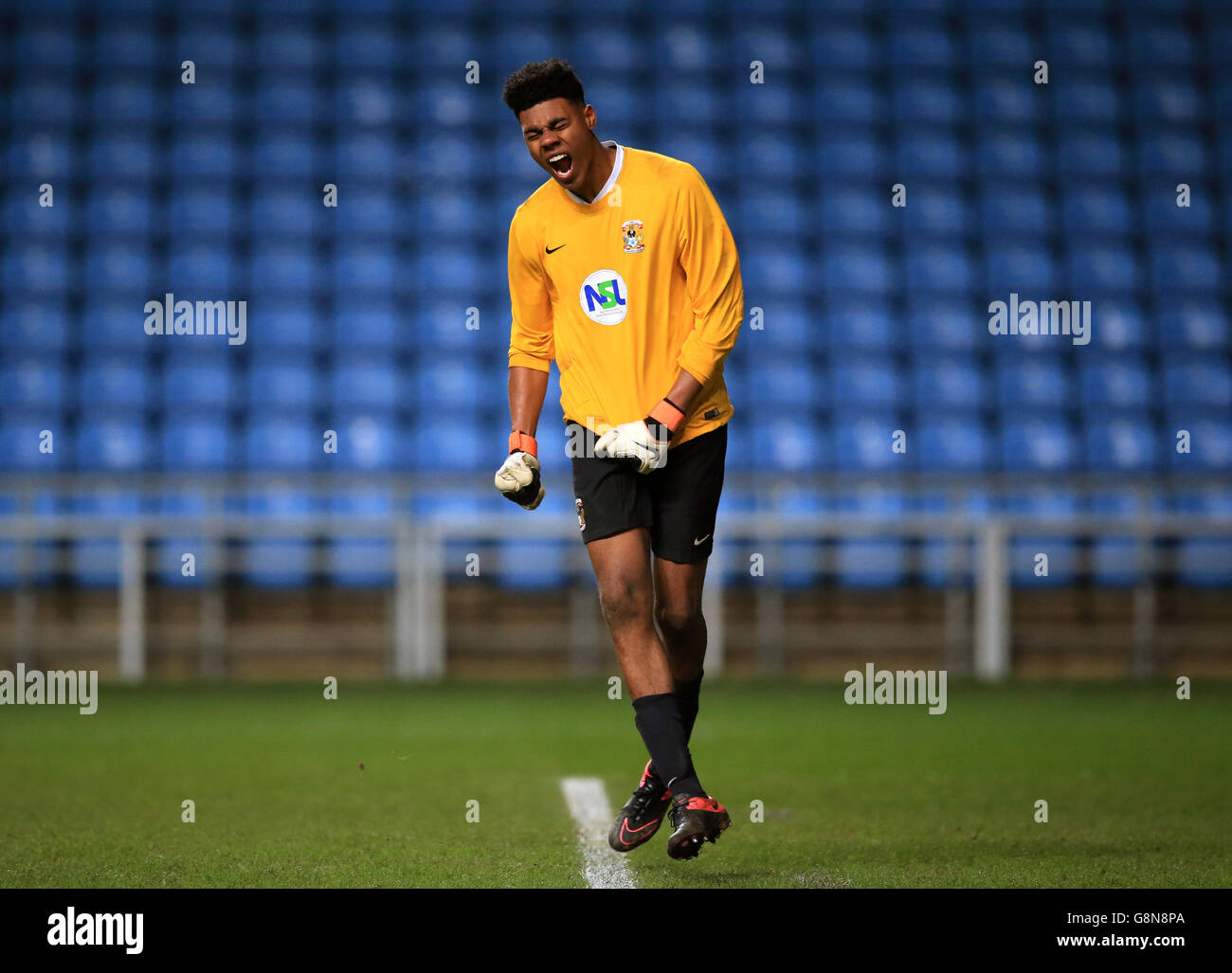 Coventry city goalkeeper corey addai during the penalty shoot out hi ...