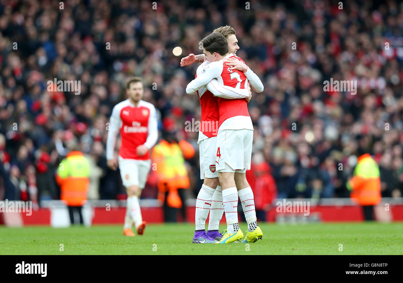 Arsenals calum chambers bellerin embrace after the final whistle hi-res ...