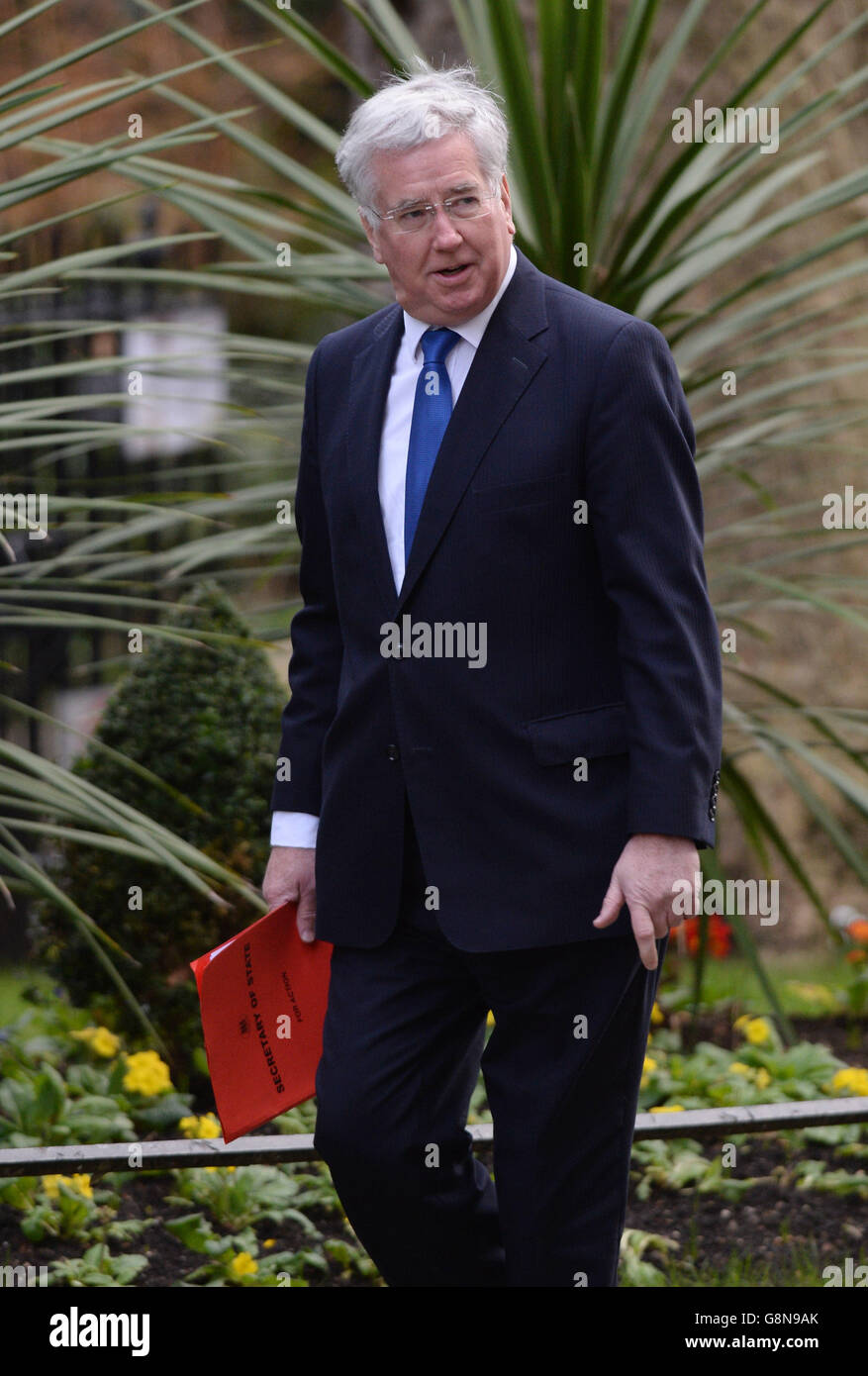 Defence Secretary Michael Fallon arrives at 10 Downing Street in London ...