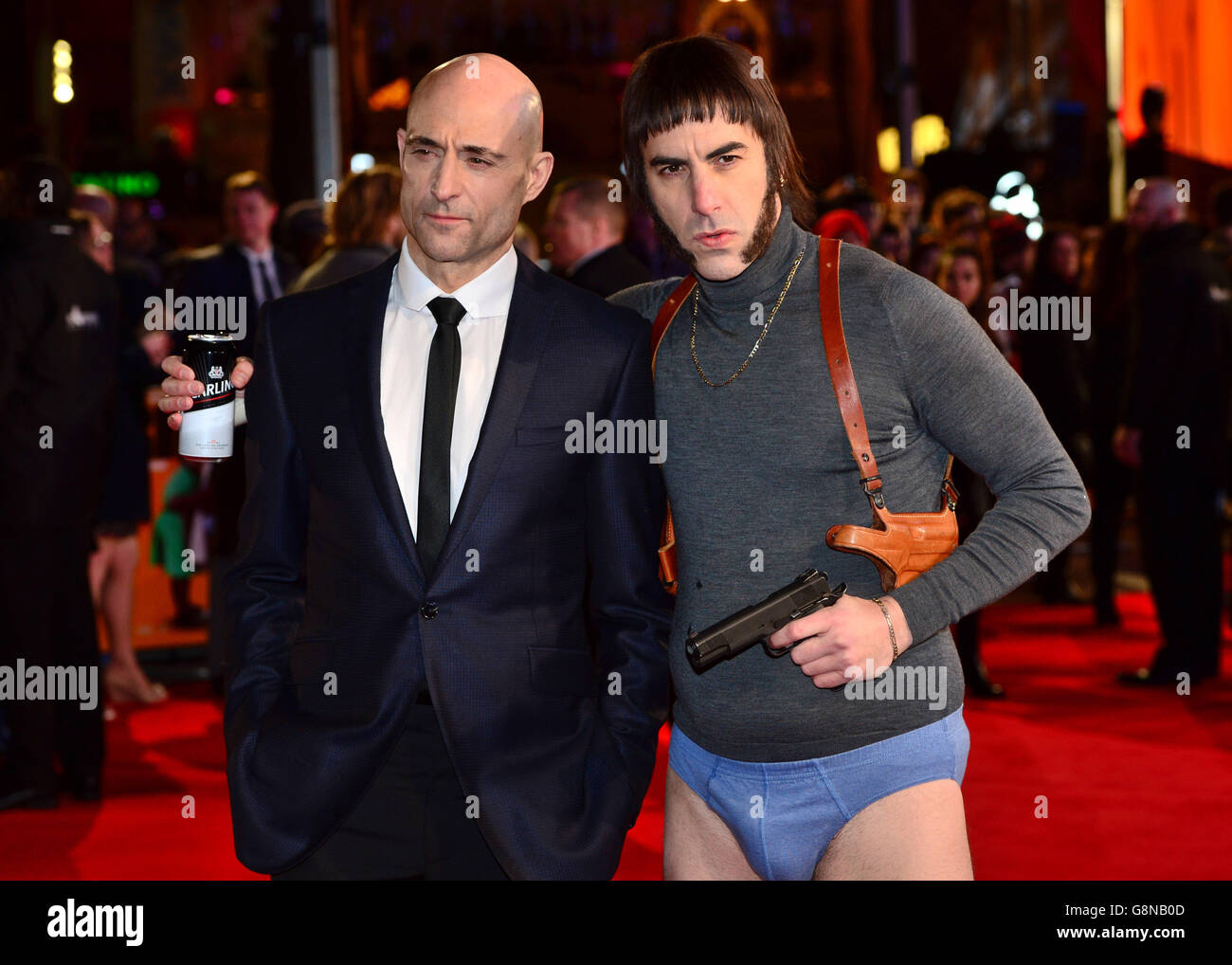 Mark Strong (left) and Sacha Baron Cohen as Nobby attending The World ...