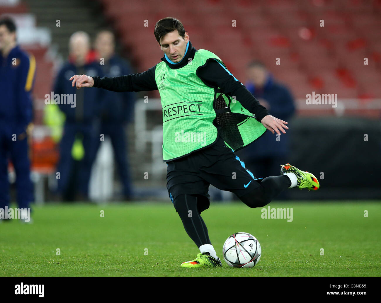 Barcelona's Lionel Messi during a training session at the Emirates ...
