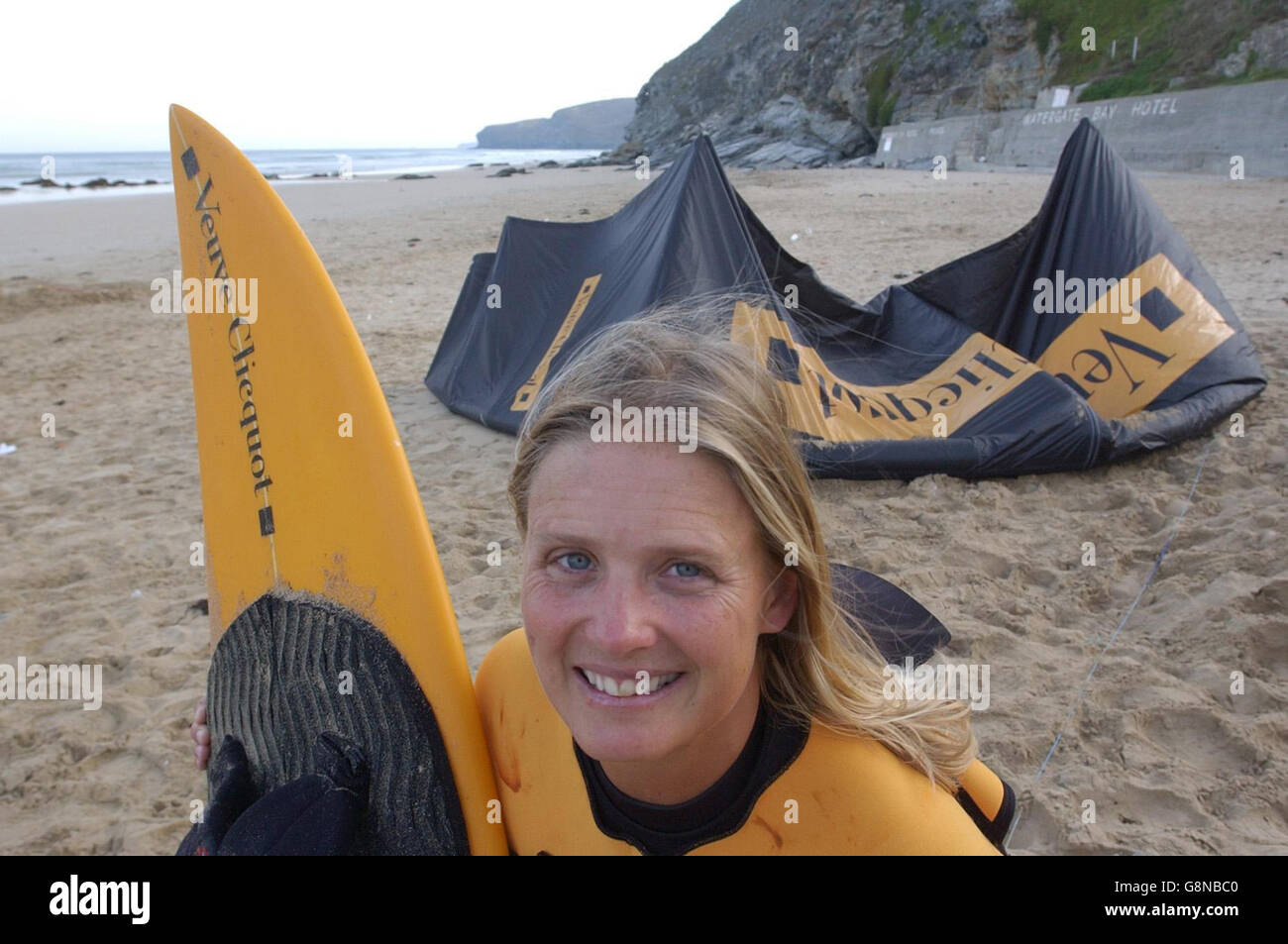 Andreya Wharry on the beach at Watergate Bay near Newquay, Cornwall ...