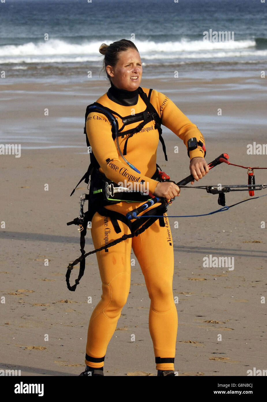 Andreya Wharry on the beach at Watergate Bay near Newquay, Cornwall ...