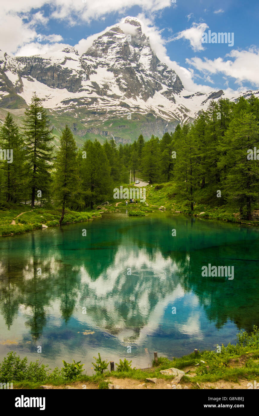 Lago Blu (Blue Lake) in the Aosta Valley, with the Cervino mountain ...