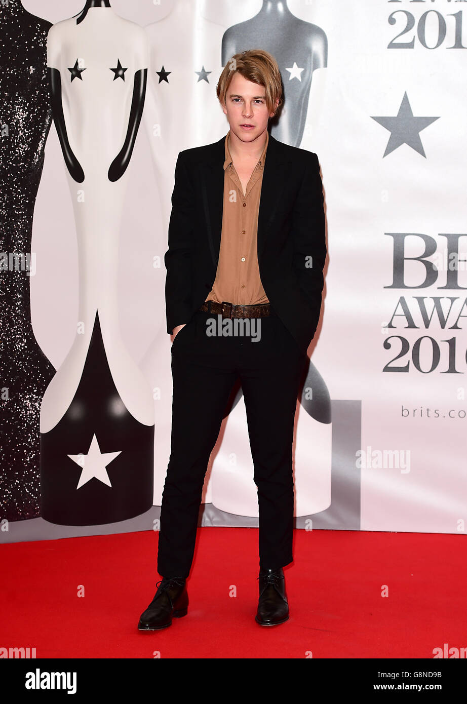 Tom Odell arriving for the 2016 Brit Awards at the O2 Arena, London ...