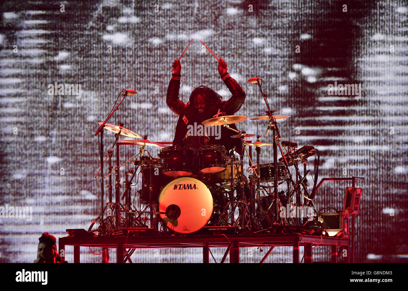 The Weeknd performing on stage during the 2016 Brit Awards at the O2 ...