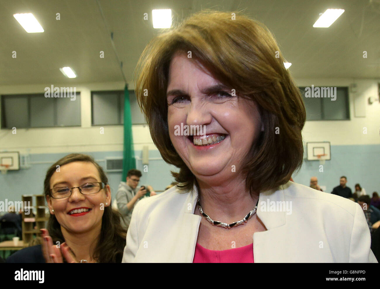 Tanaiste and Labour leader Joan Burton smiles after retaining her Dail ...