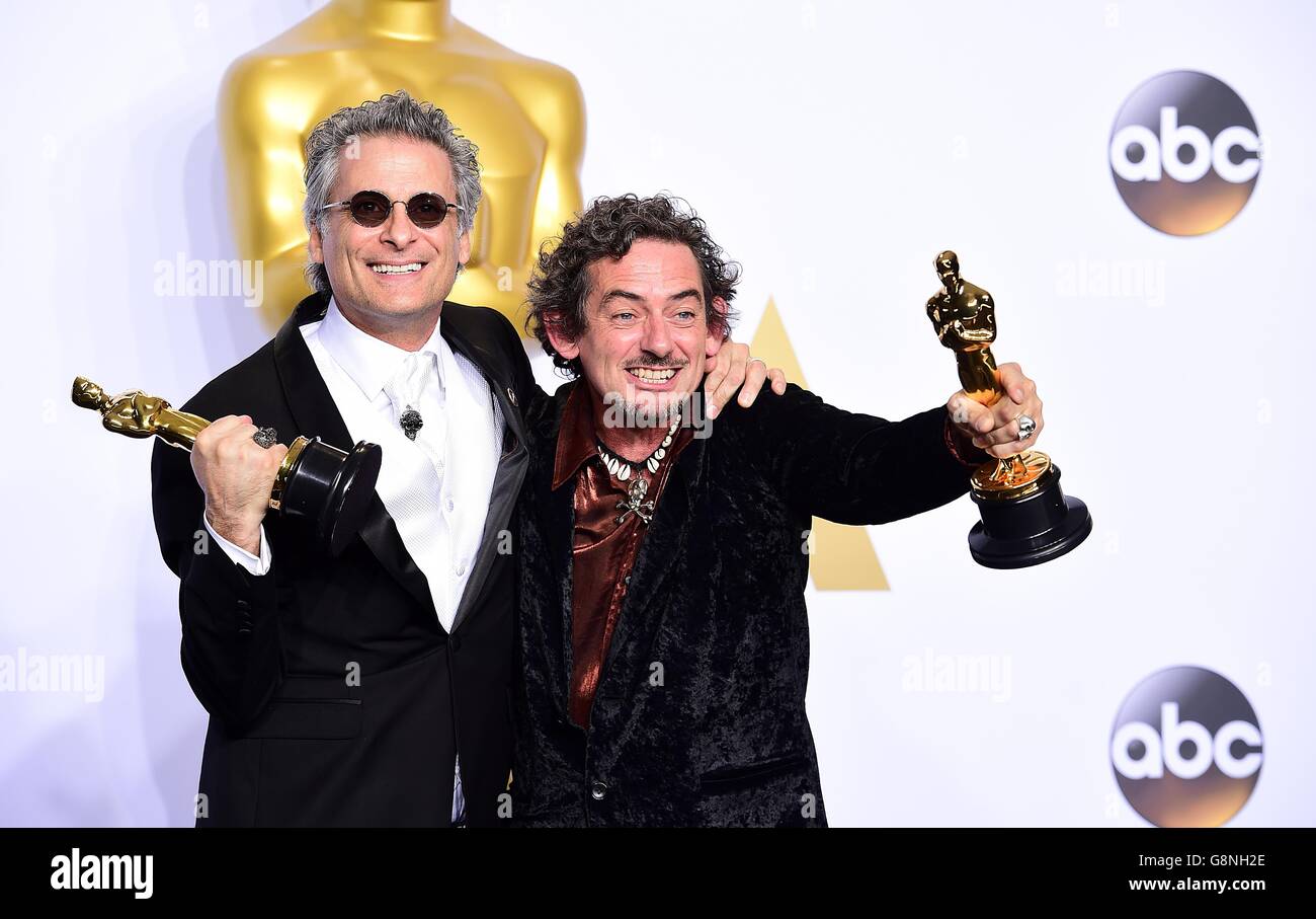 Mark Mangini (left) and David White (right) with the Academy Awards for ...