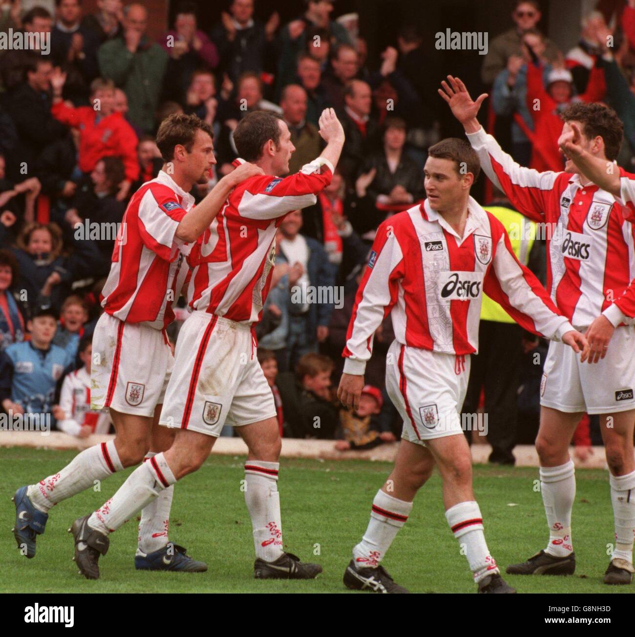 Stoke City's Mike Macari (third left), Ally Pickering (left) and Mike ...