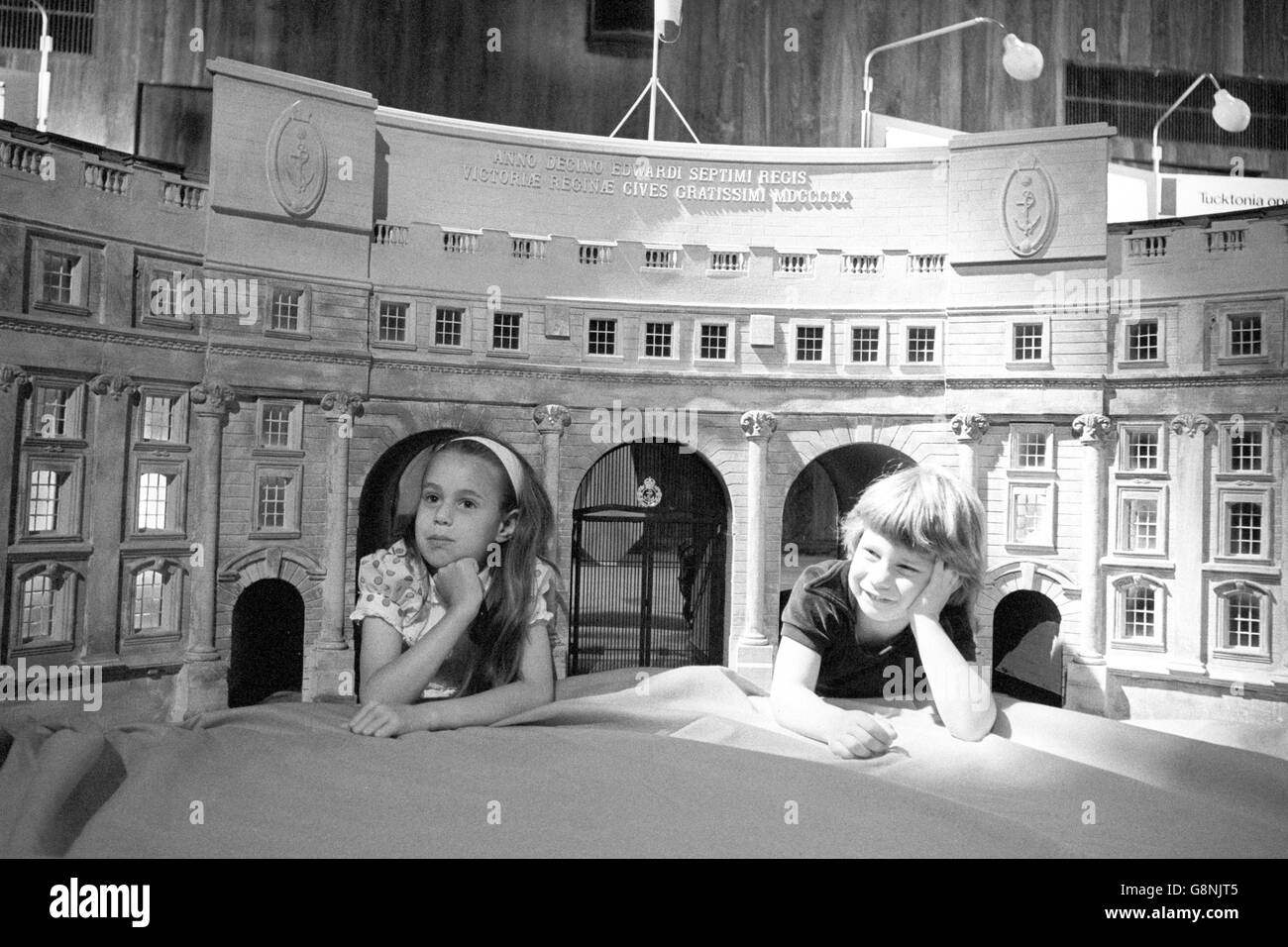 Nancy Conroy, 7, and Simon Coburn, 5, both from Pinner, Middlesex, pose ...