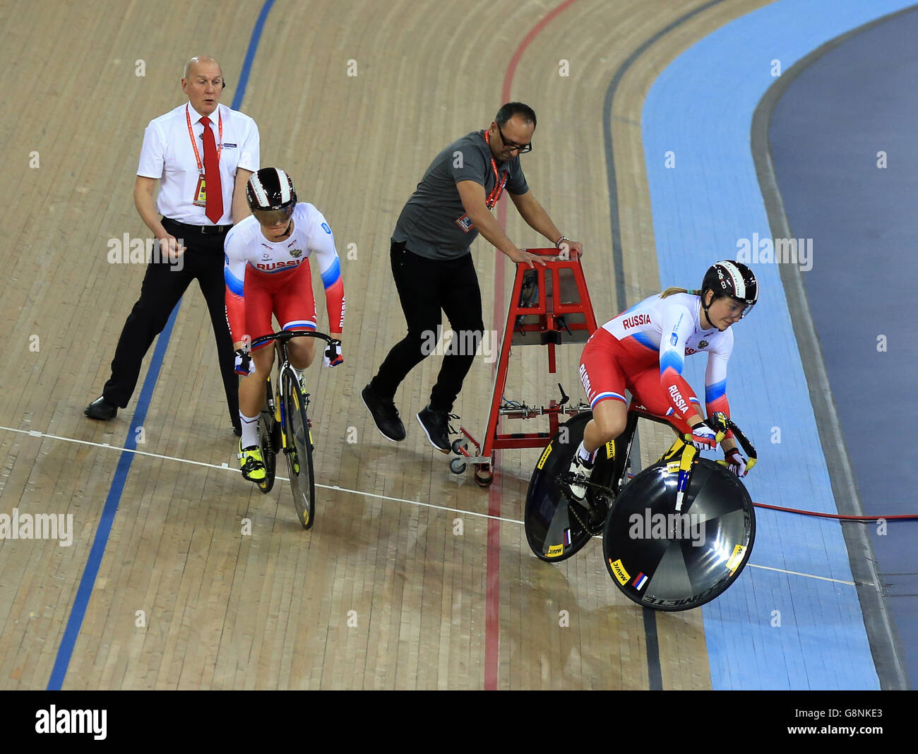 Russia's Daria Shmeleva (right) wobbles out of the starting gate during ...