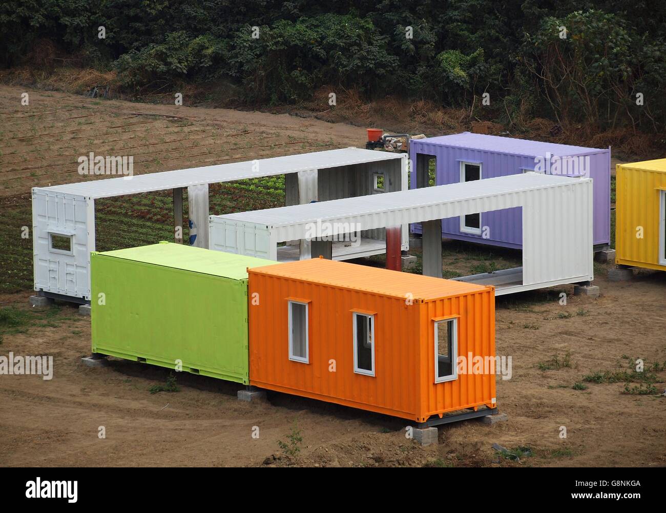 Makeshift metal buildings made from shipping containers Stock Photo - Alamy