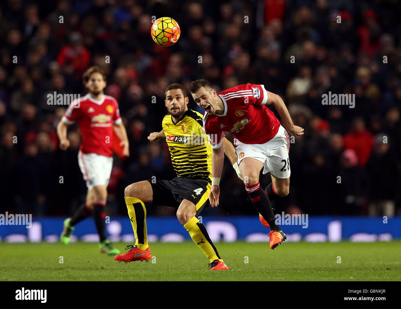 Watford's Mario Suarez (left) and Manchester United's Morgan ...