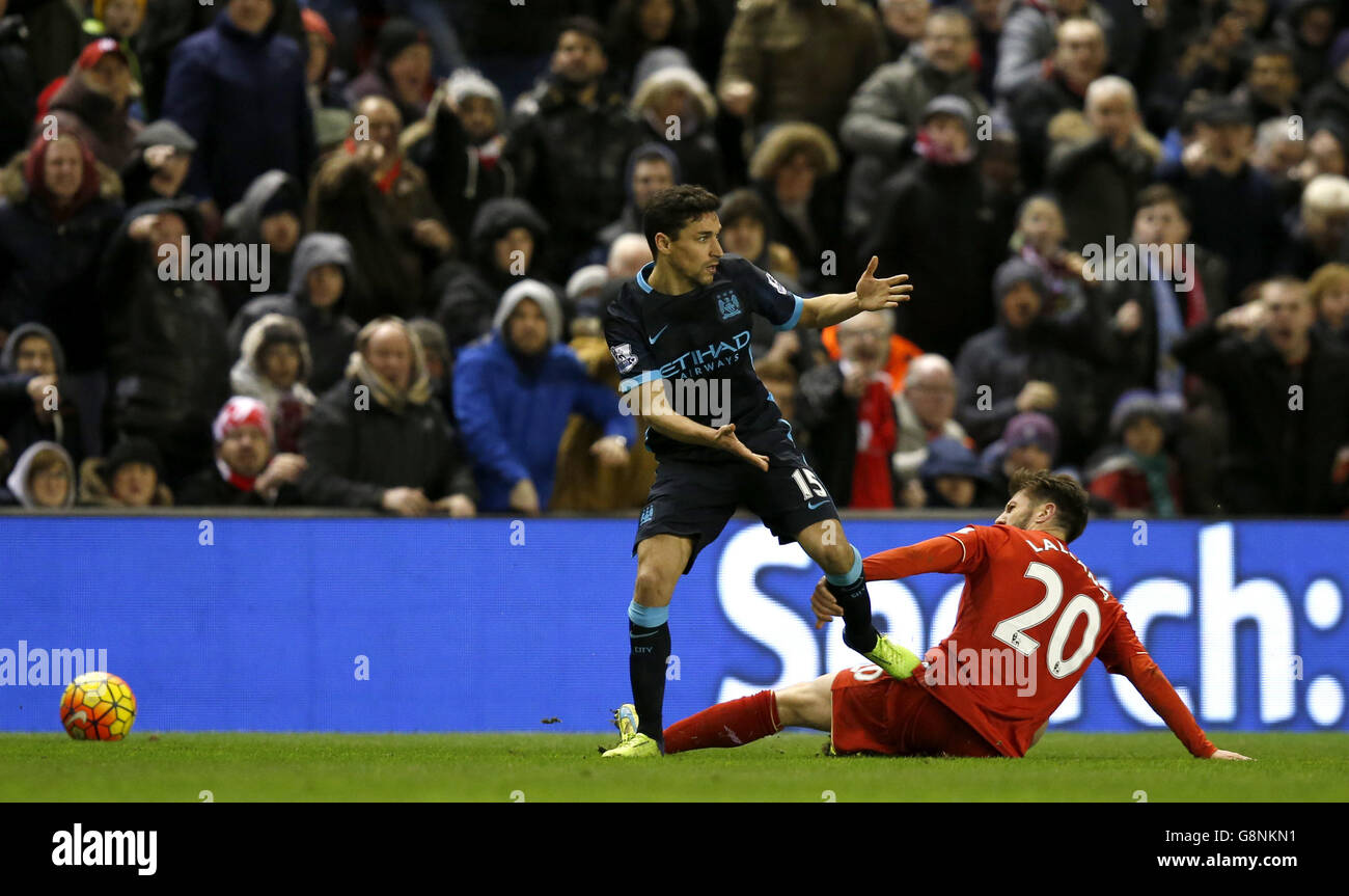 Manchester City's Jesus Navas (left) and Liverpool's Adam Lallana ...